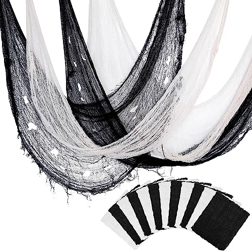 Alpurple 12 Pcs Halloween Creepy Cloth- 30 x 72 Inch Scary Spooky Cloth Creepy Gauze- Freaky Loose Weave Creepy Cloth Fabric Scary Spooky for Halloween Party Decoration (6 Black + 6 White)