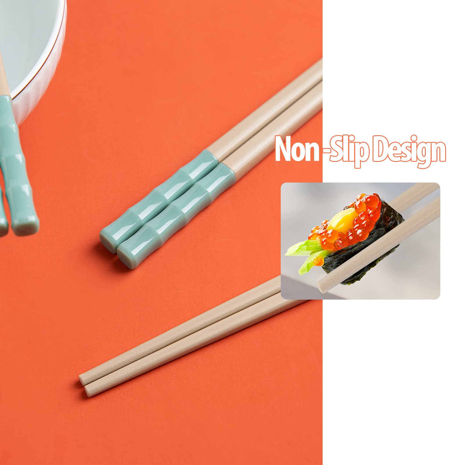 5 Pairs Family Reusable Chopsticks Dishwasher Safe, 9.6 inch/24.3cm Non-Slip Hotel/ Restaurant Japanese Chop Sticks, Chinese ChopStick Gift Set, Blue&Yellow