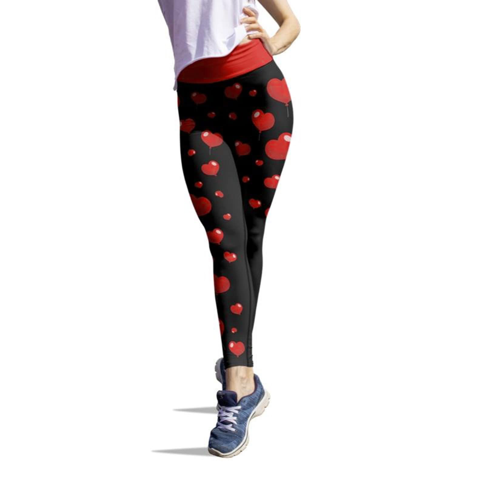Bblulu Women's Leggings Valentine's Day Heart Printed Yoga Pants High Waisted Loose Fit Athletic Gym Pants Jogger Tights