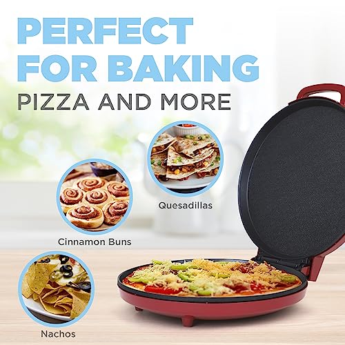 Courant Pizza Maker 12 inch Pizzas Machine, Newly improved Cool-touch Handle Non-Stick plates Pizza oven & Calzone Maker, Electric Countertop Oven for Home or School, 12β Indoor Grill/Griddle, Red