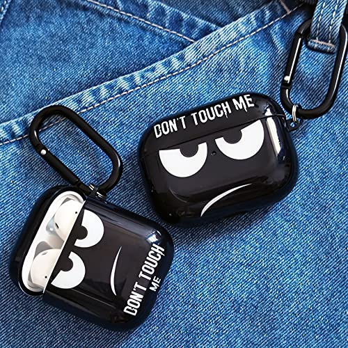 EZICOK Compatible with AirPods Case Don't Touch Me Cool Black Cover with Keychain Big Eyes Cute Cartoon Shockproof Airpod Case Gift for Men Boys, Smooth Soft Protective Skin for Apple Airpods 2 1
