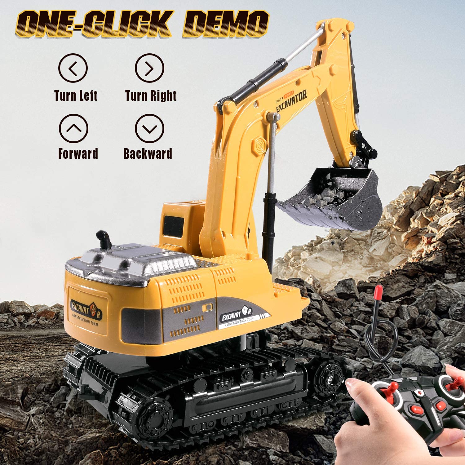 Construction Excavator Toy - Kids Toy Engineering Digger Truck, Remote Control Rechargable Hydraulic Car,Educational Birthday Gifts Kids for 3 4 5 6 7 8 9 Year Old Boys Girls.