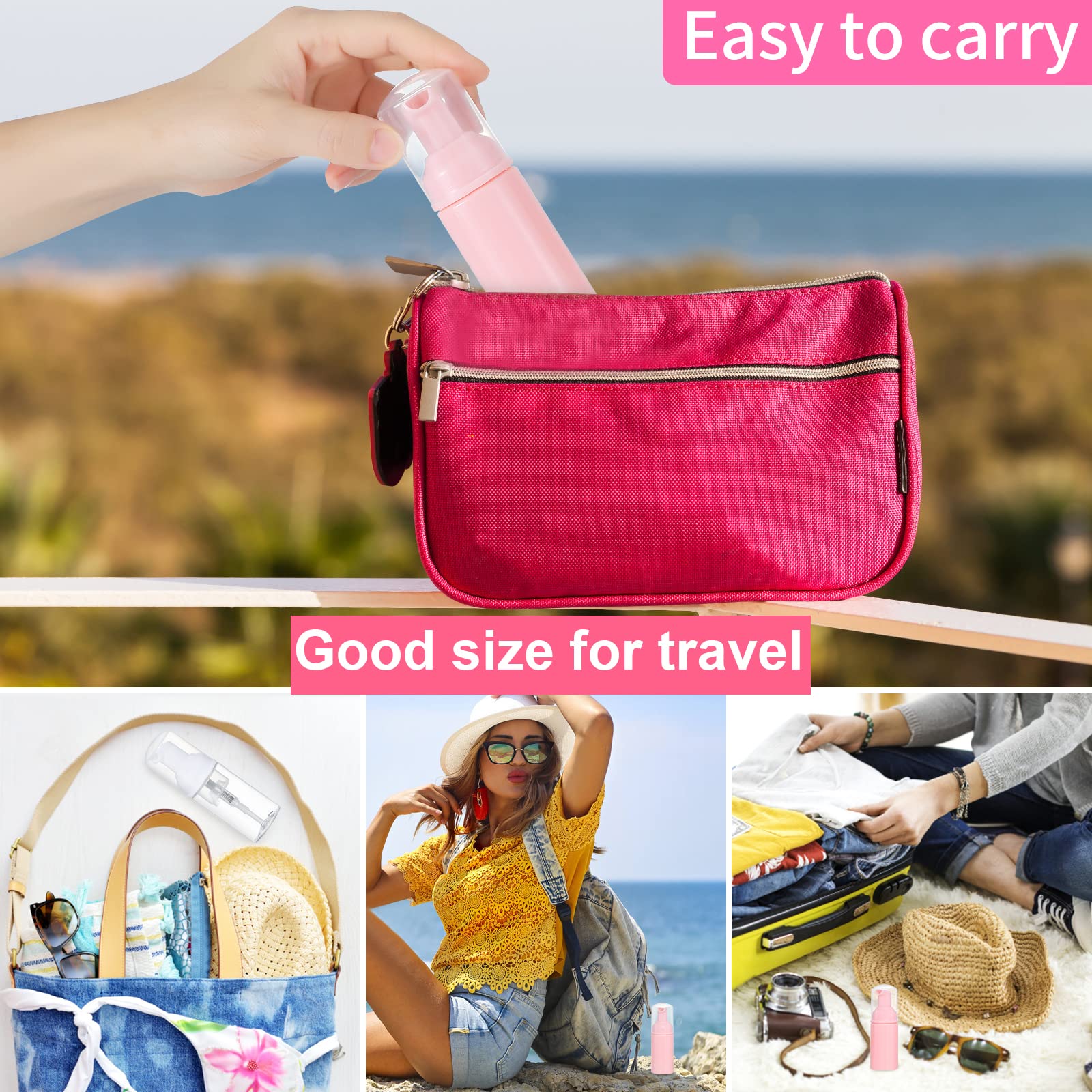 42PCS Refillable Travel Bottles Soap Dispenser Foam Pump Bottle 1oz/30ml for Hand Sanitizer Lash Cleanser Shampoo Liquid (Pink)
