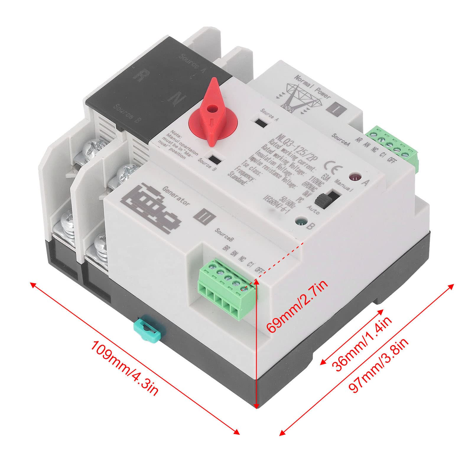 2P Dual Power Automatic Transfer Switch Generator Changeover Switch AC110V 63A Automatic Transfer Switch Generator Automatic Transfer Switch Whole House Transfer Switch