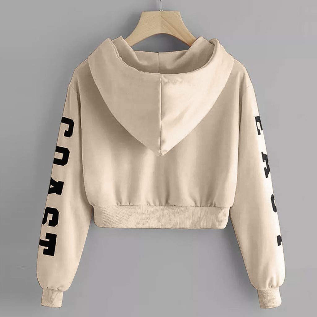 Bblulu Women's Letter Print Sweatshirt Raw Hem Drawstring Crop Top Hoodie Solid Color Pullover Hooded Sweatshirts