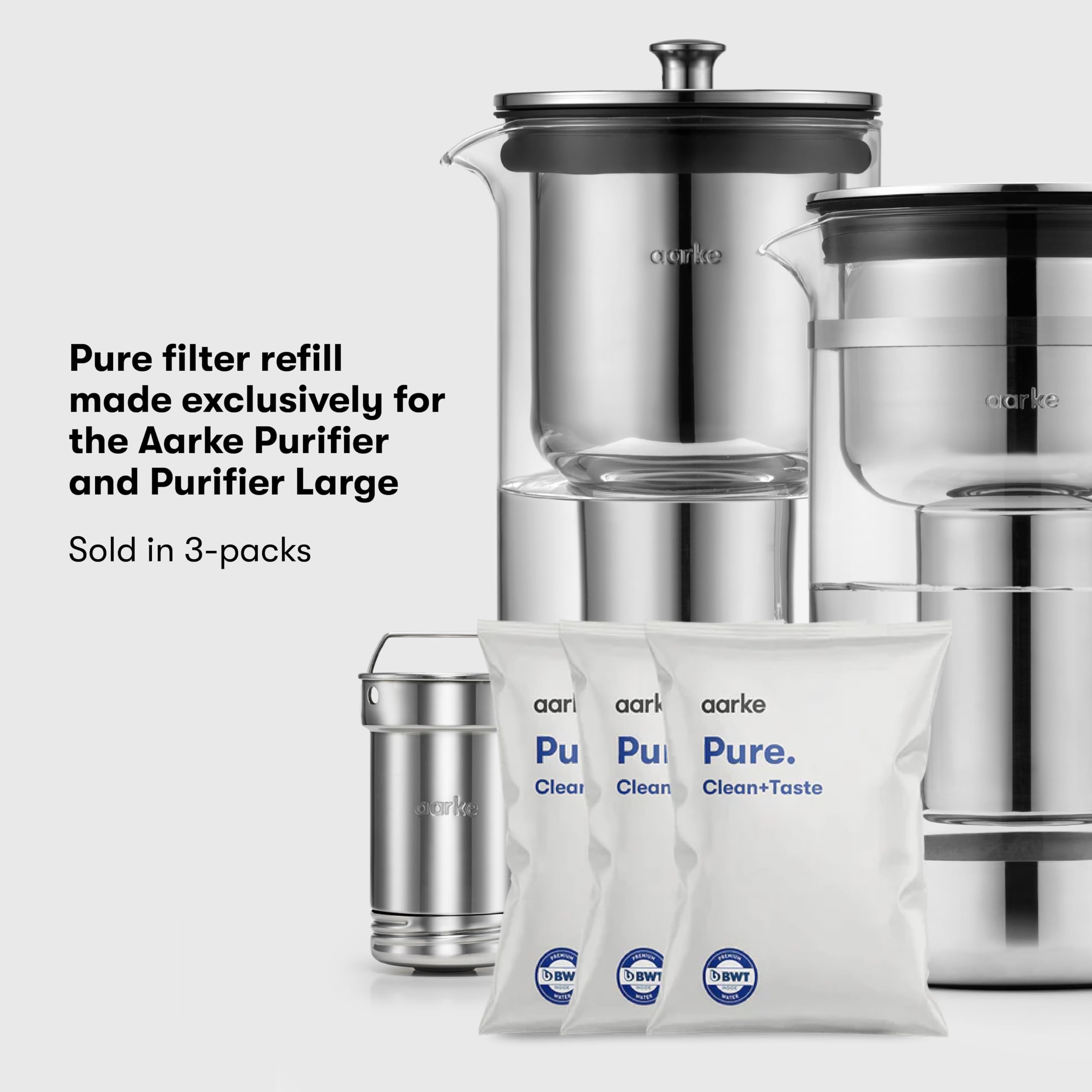 aarke Pure Filter Refill Granules - Reduces Heavy Metals for Clean Water, Eco-Friendly, 8-Week Performance, Filters 31.7 Gallons Per Bag (3 Pack)