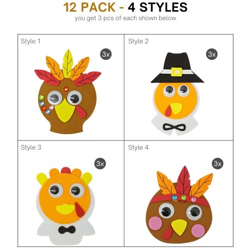 4E's Novelty Thanksgiving Crafts for Kids (12 Pack) Pilgrim Turkey Foam Magnet Craft Kit Bulk Thanksgiving DIY Activity for Toddlers, Kids, Adults