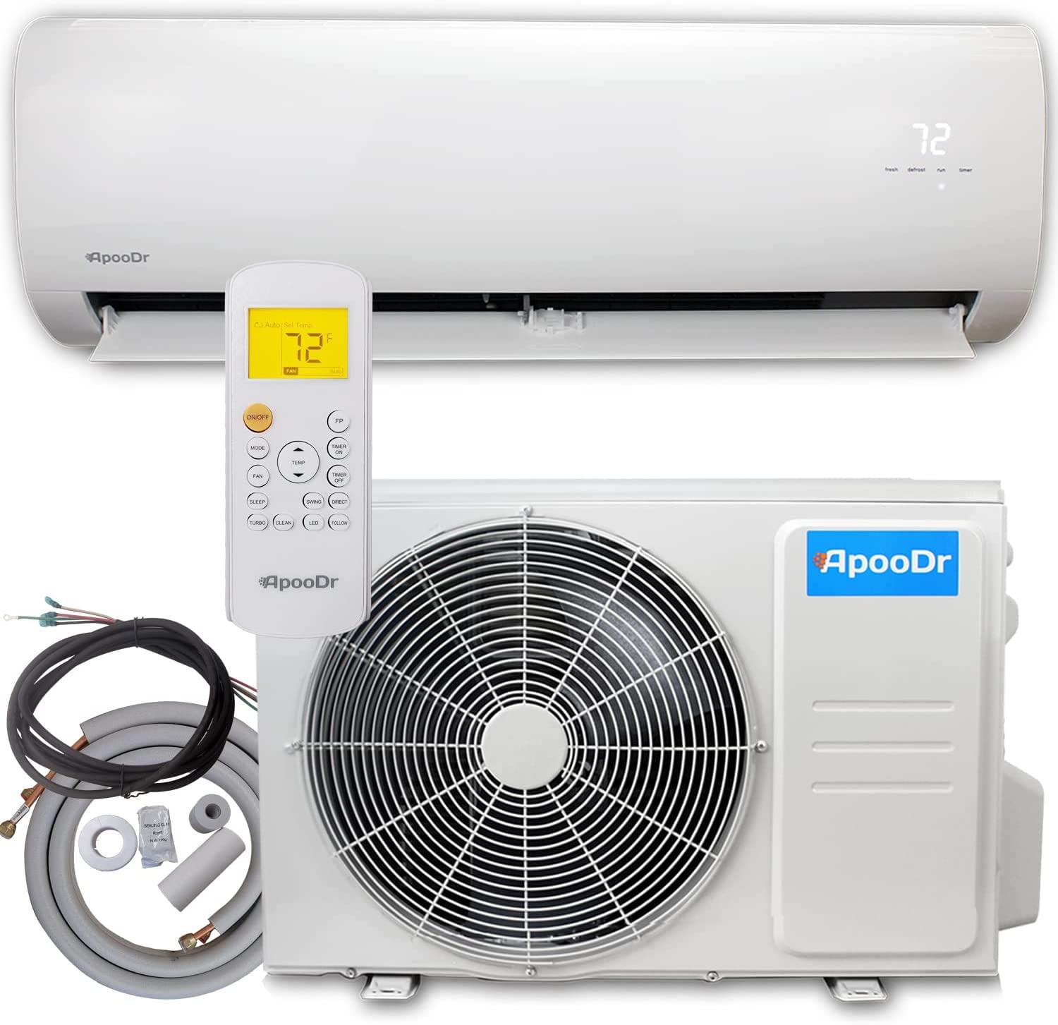 ApooDr 18000 BTU Mini Split Air Conditioner Ductless Inverter System 18.3 SEER2 with Heat Pump 220V 1.5 Ton,with Installation Kit