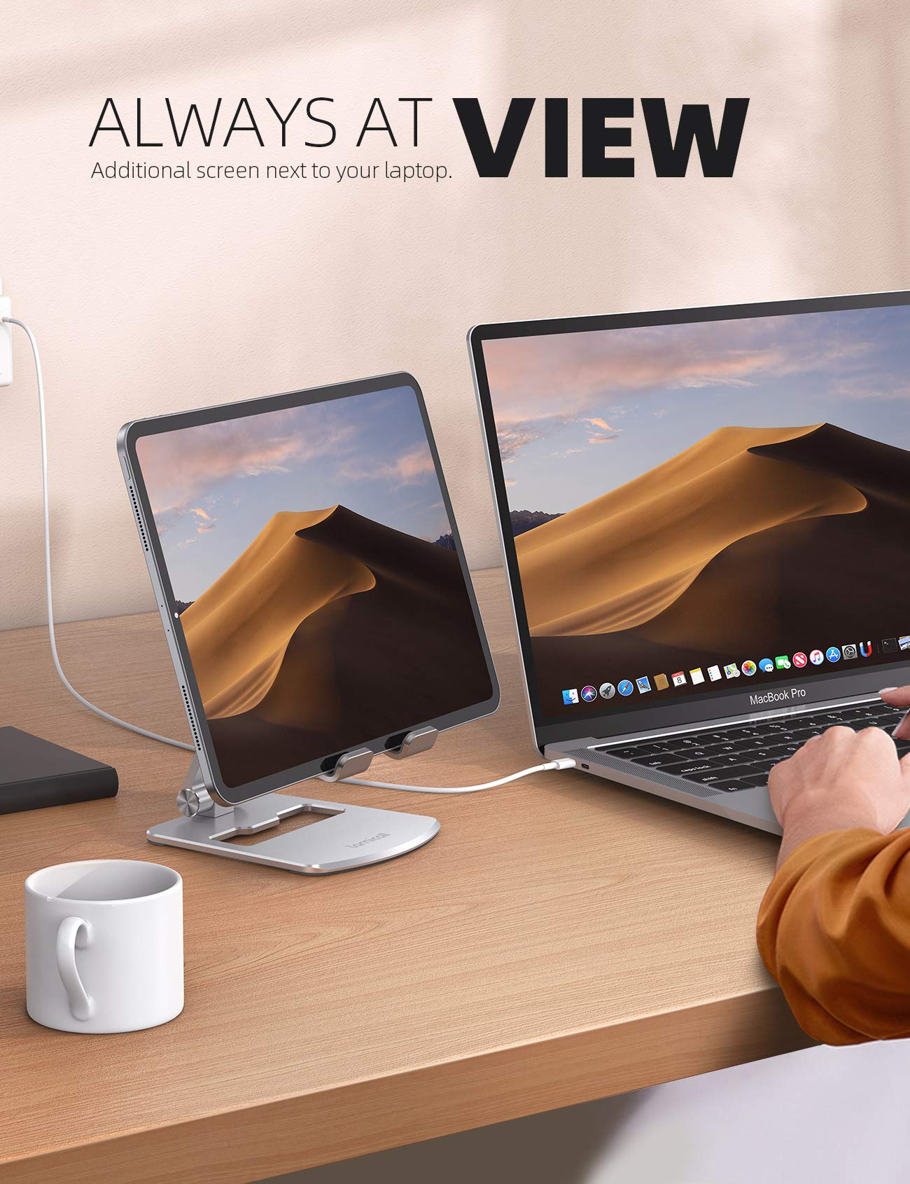 Lamicall Tablet Stand, Foldable Holder - Adjustable Tablet Dock, for 4.7" - 13" Tablet, Such as iPad Pro 11/10.5/12.9, Mini, Air, Galaxy Tabs, Kindle, Silver