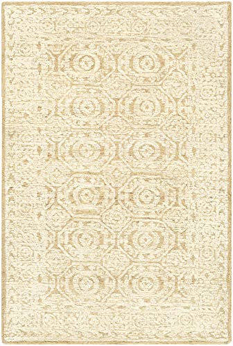 Hauteloom Muleshoe Wool Living Room, Bedroom Area Rug - Modern Farmhouse Transitional Soft Carpet - Beige, Cream, Light Brown - 9' x 12'