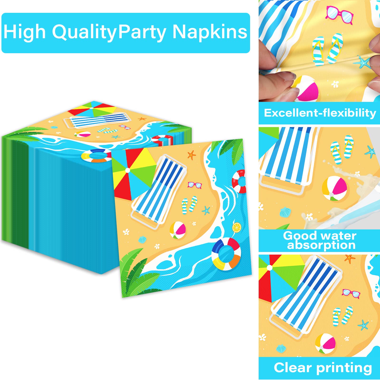 200 Pieces Beach Party Supplies Summer Birthday Party Decorations Disposable Paper Plates Napkins Forks Dinnerware Tableware Set Beach Party Decoration Favors For Kids Serves 50