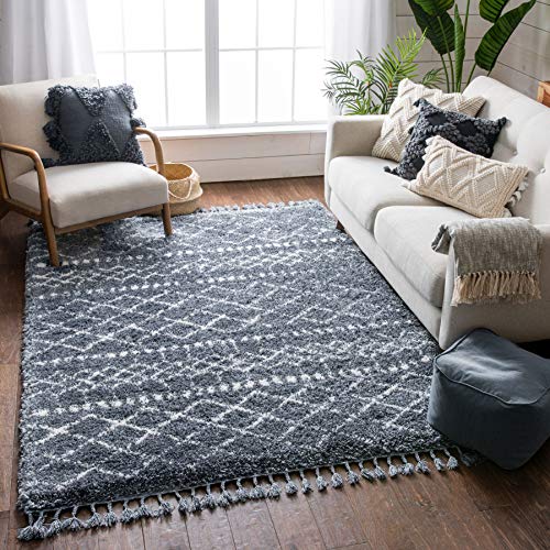 Well Woven Bissi Blue Super Thick & Soft Moroccan Shag Area Rug 5x7 (5'3" x 7'3")
