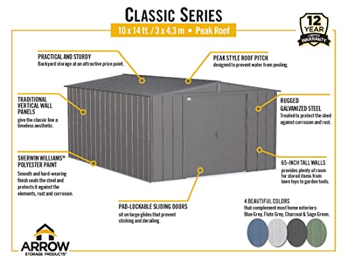 Arrow Classic Steel Storage Shed, 10x14, Sage Green