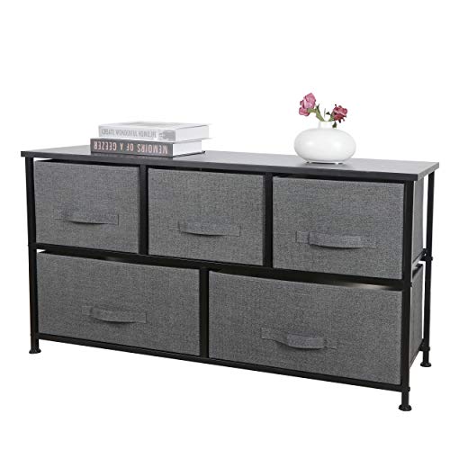 Epetlover Fabric Dresser 5-Drawer Storage Organizer Unit, Apartment Cloth Dresser with Deep Basket Sturdy Steel Frame & Wooden Top, Room Organization (Grey)
