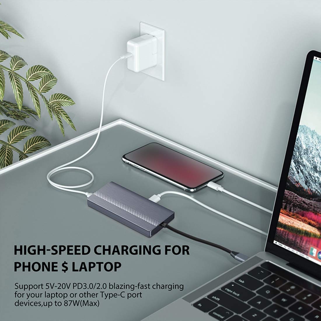 JMT Aluminum Alloy 7-in-1/5IN1 USB-C Type-C HUB to HDMI RJ45 Multi USB 3.0 Power Adapter for Docking Station (5 in 1)