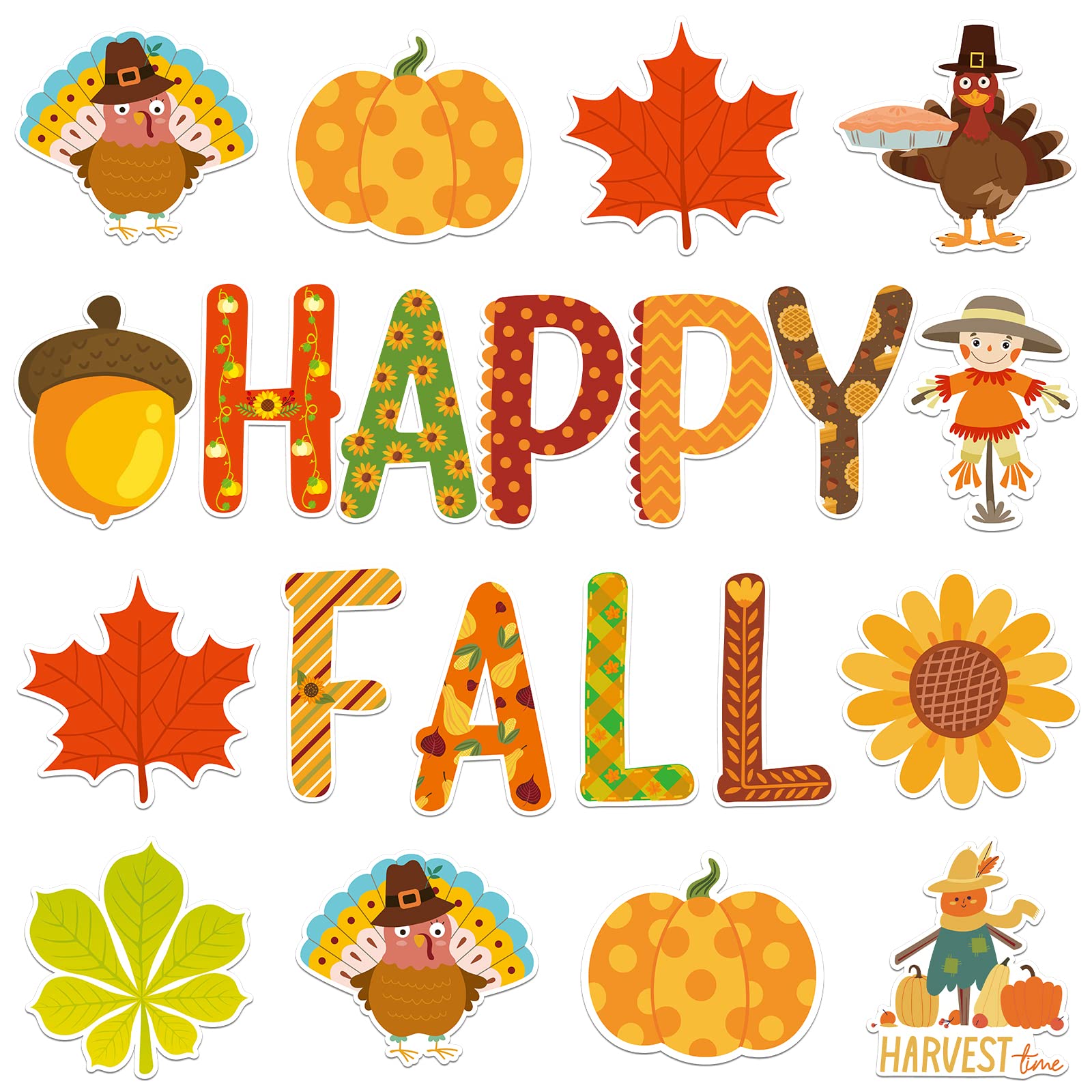 45 Pcs Happy Fall Pumpkin Autumn Leaves Acorn Cut Outs for Fall Thanksgiving Classroom Bulletin Board Decoration