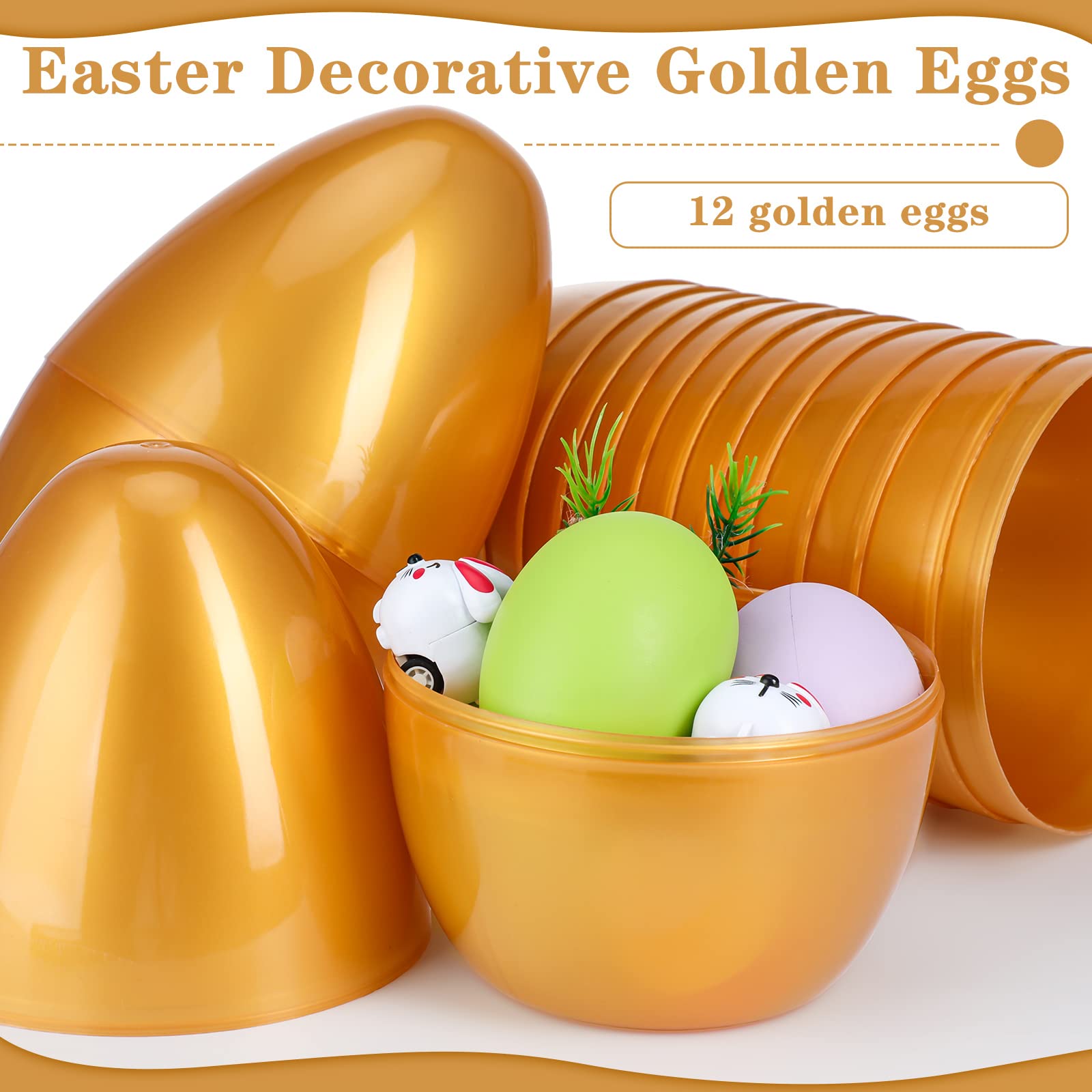 24 Pcs 8'' Jumbo Plastic Easter Eggs Big Fillable Easter Eggs Large Empty Bright Easter Hunt Surprise Eggs for Teens Hunt Game Holiday Party Supplies Basket Fillers Toy Outdoor Decorations (Gold)