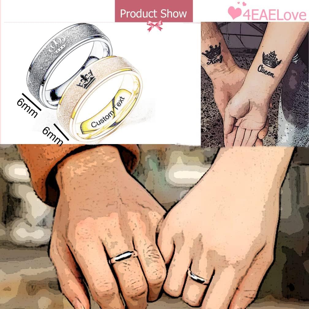 4EAELove Customize Crown Couples Rings Her King His Queen Promise Ring Inside Can Engraved Band Rings Wedding Rings Titanium Stainless Steel 8mm 6mm 6-13#