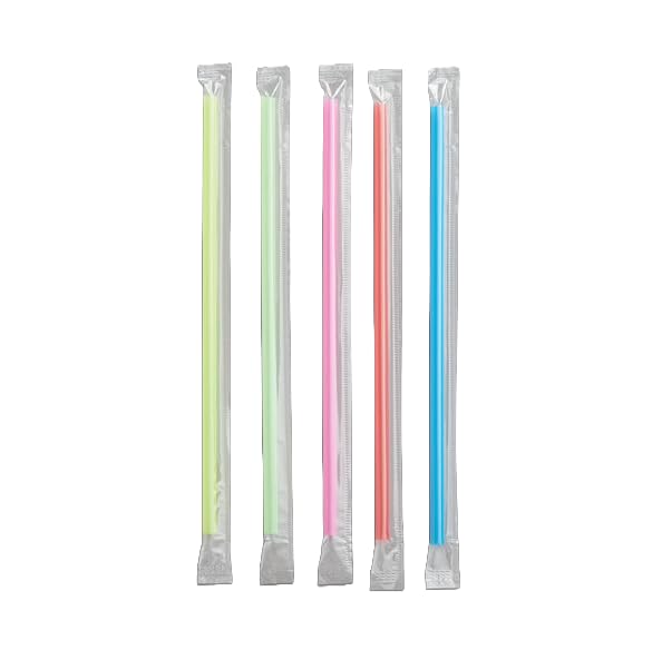 250 Plastic Drinking individually wrapped Straws disposable assorted Neon colored- 7 3/4 Inches Long - Standard Size (Assorted Neon Color, 250) (wrapped)