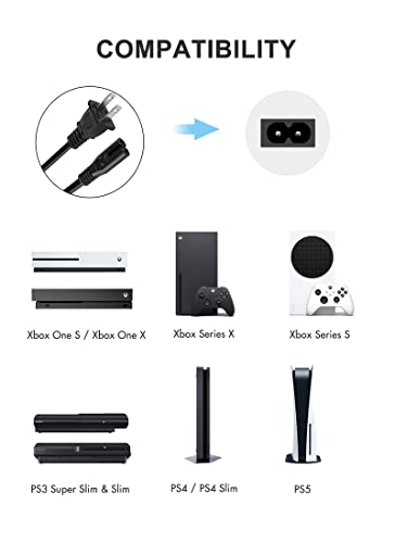 AC Power Cord Compatible with Xbox One S/Xbox One X/Xbox Series S/Xbox Series X, PS4/PS4 Slim/PS3 Slim/ PS5 8 Feet Power Cable