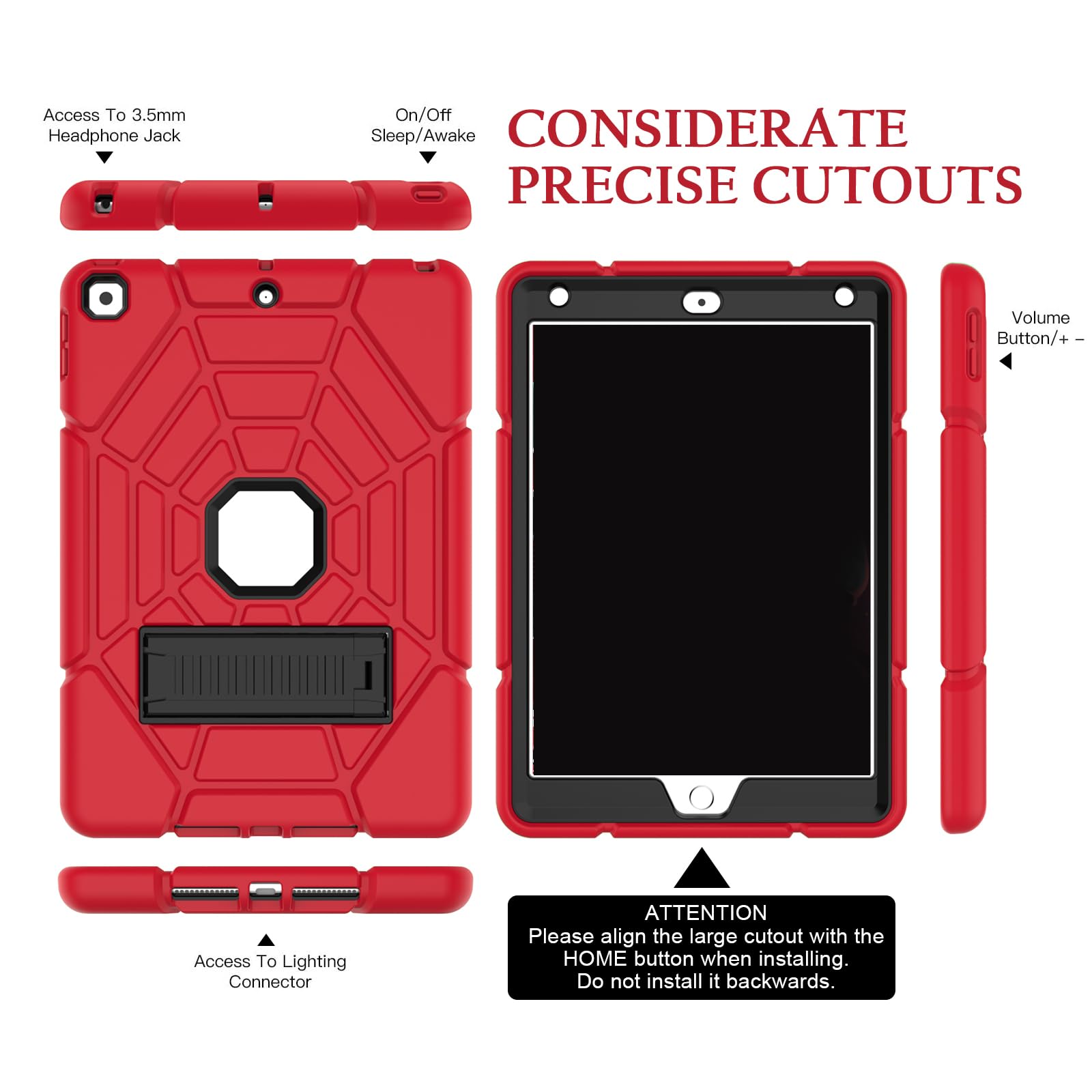 ZoneFoker for iPad 9th Generation Case, for 8th/7th Generation Case 10.2 inch 2021/2020/2019, Heavy Duty Strudy Shockproof 3-Layer Rugged Cover with Stand for Kids Boys (Red+Black)
