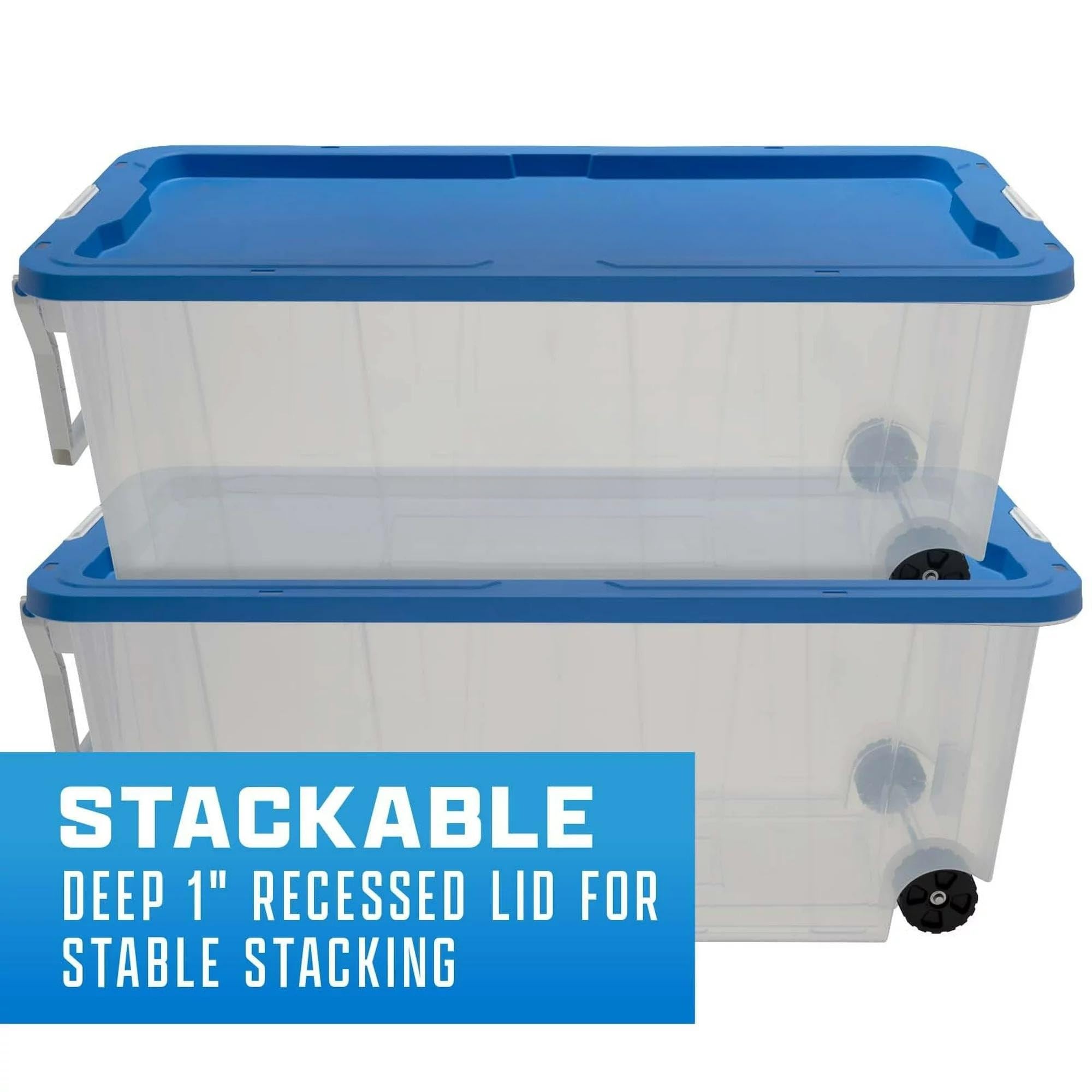 200 Quart Latching Rolling Plastic Storage Bin Container, Clear, Set of 2