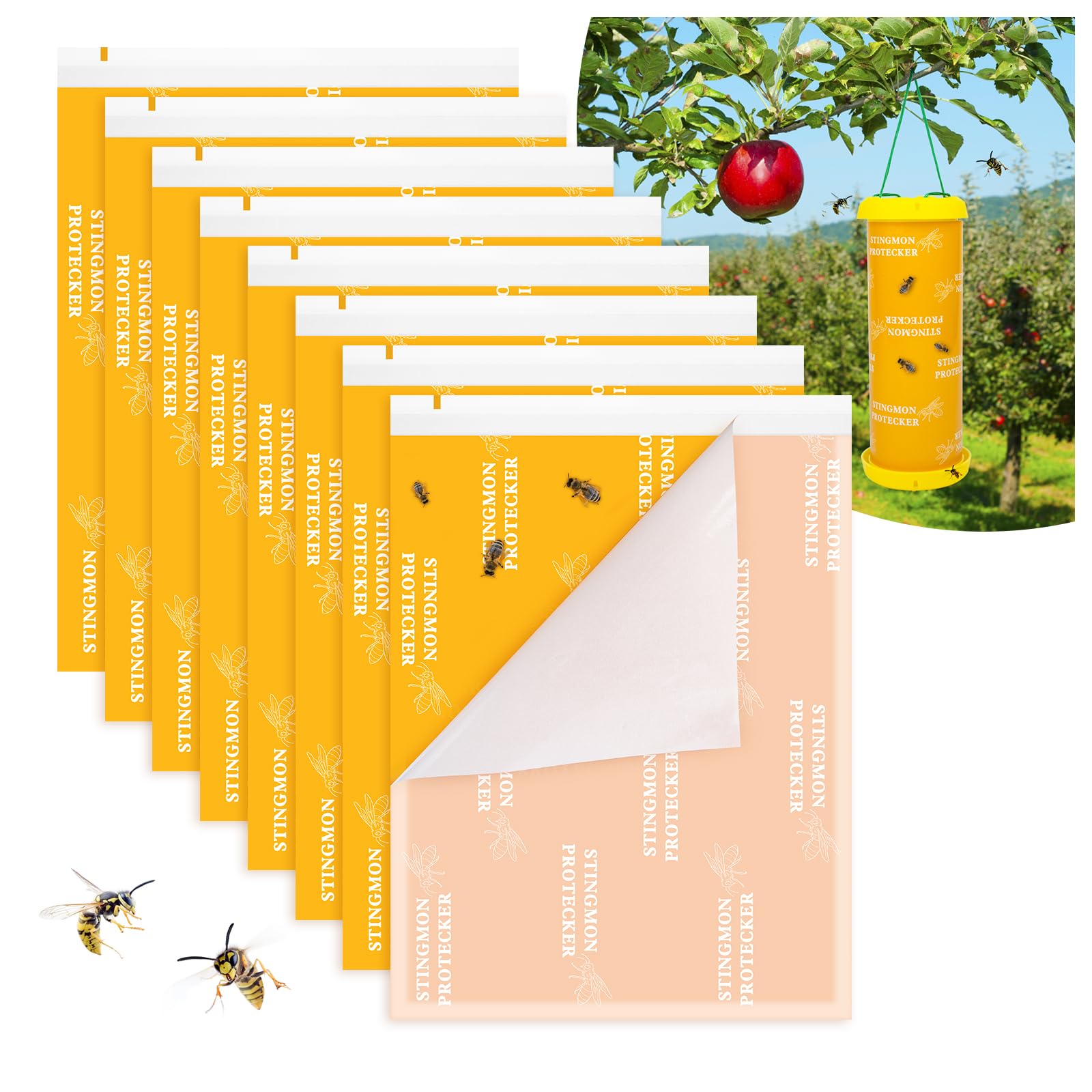 4 Pack Sticky Wasp Traps Outdoor Hanging, Carpenter Bee Traps for Outside, Yellow Jacket Traps Hornet Trap Bee Catcher Killer