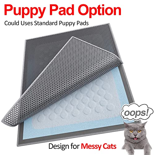 Waretary Cat Litter Mat 36"x 30", Kitty Pretty Litter Box Trapping Mat, Extra Large XL Honeycomb Double Scatter Control Layer Mat, Urine & Waterproof, Washable, Easy Clean, Phthalate Free (Grey)(1 Side Connected)