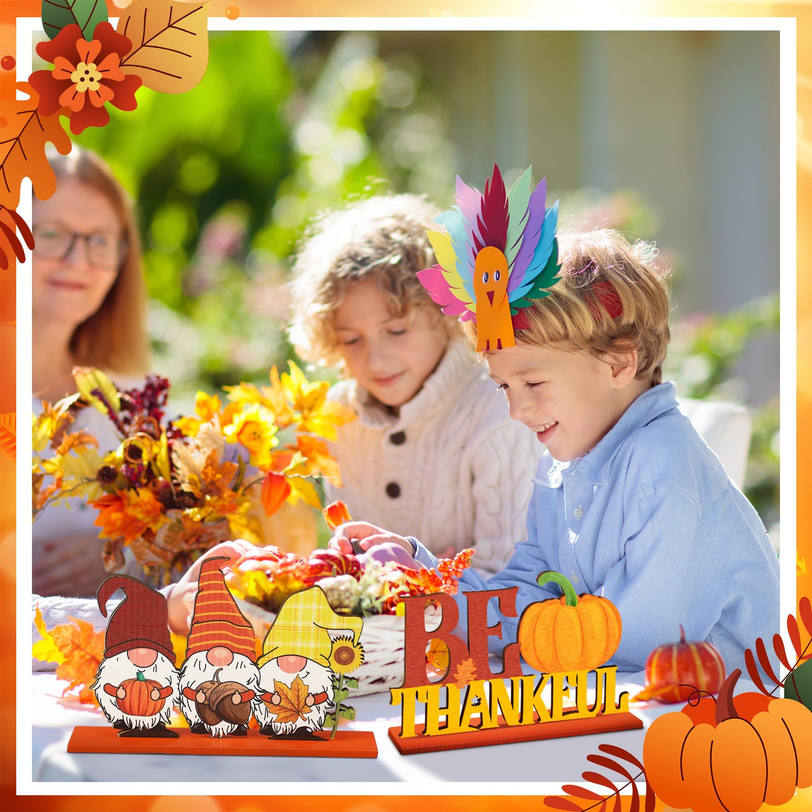 6 Pieces Thanksgiving Table Centerpiece Signs Wood Thanksgiving Fall Decor for Table Harvest Autumn Pumpkin Decor Thanksgiving Decor for Tables, Tiered Tray, Home Kitchen