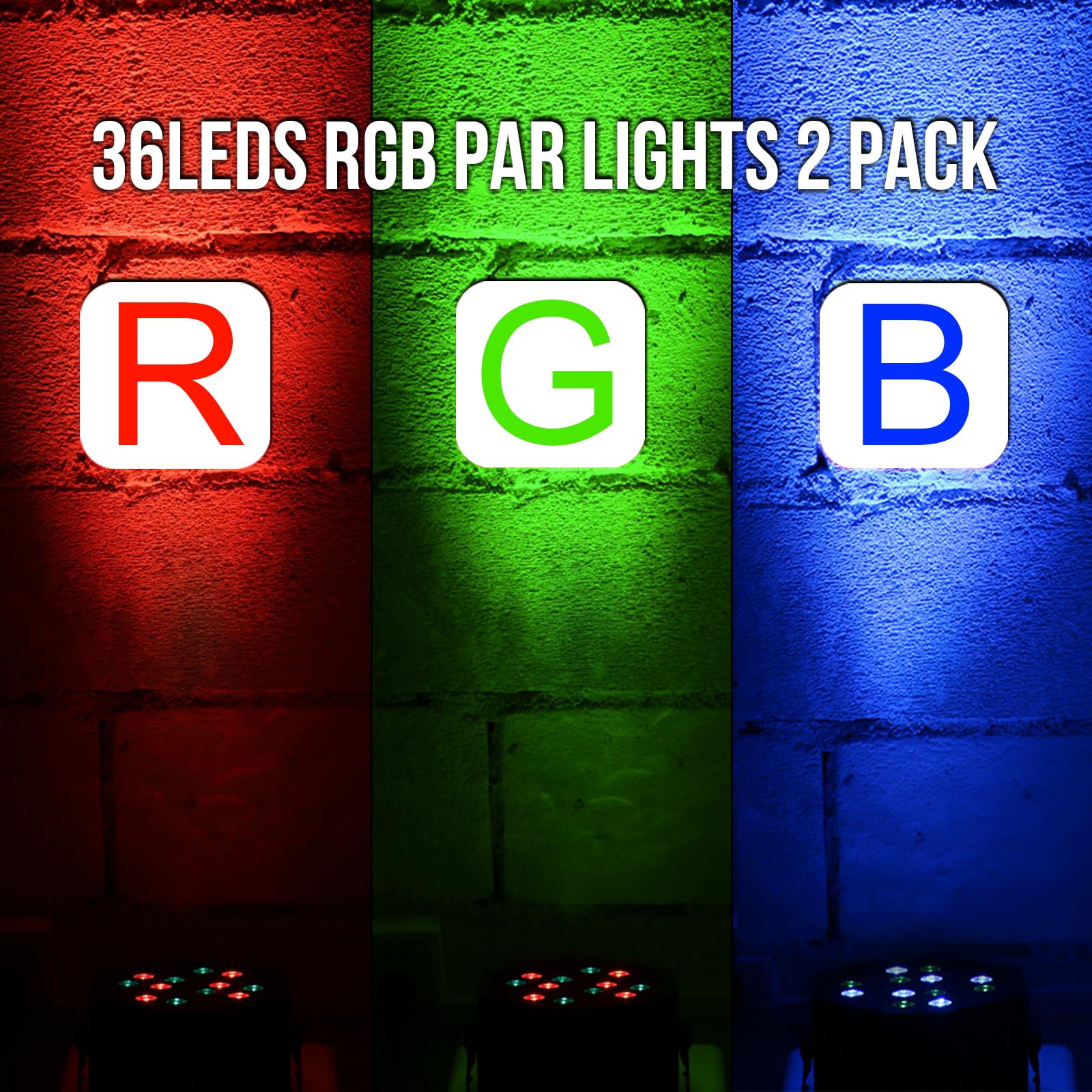 36 LED Stage Lights RGB DJ LED Par Light Remote & DMX Controlled Sound Activated Auto Play Uplights for Wedding Birthday Christmas Holiday Music Show Dance Party Stage Lighting-2 Pack