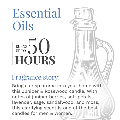 Essential Elements by Candle-lite Scented Candles Juniper & Rosewood Fragrance, One 9 oz. Single-Wick Aromatherapy Candle with 50 Hours of Burn Time, Off-White Color