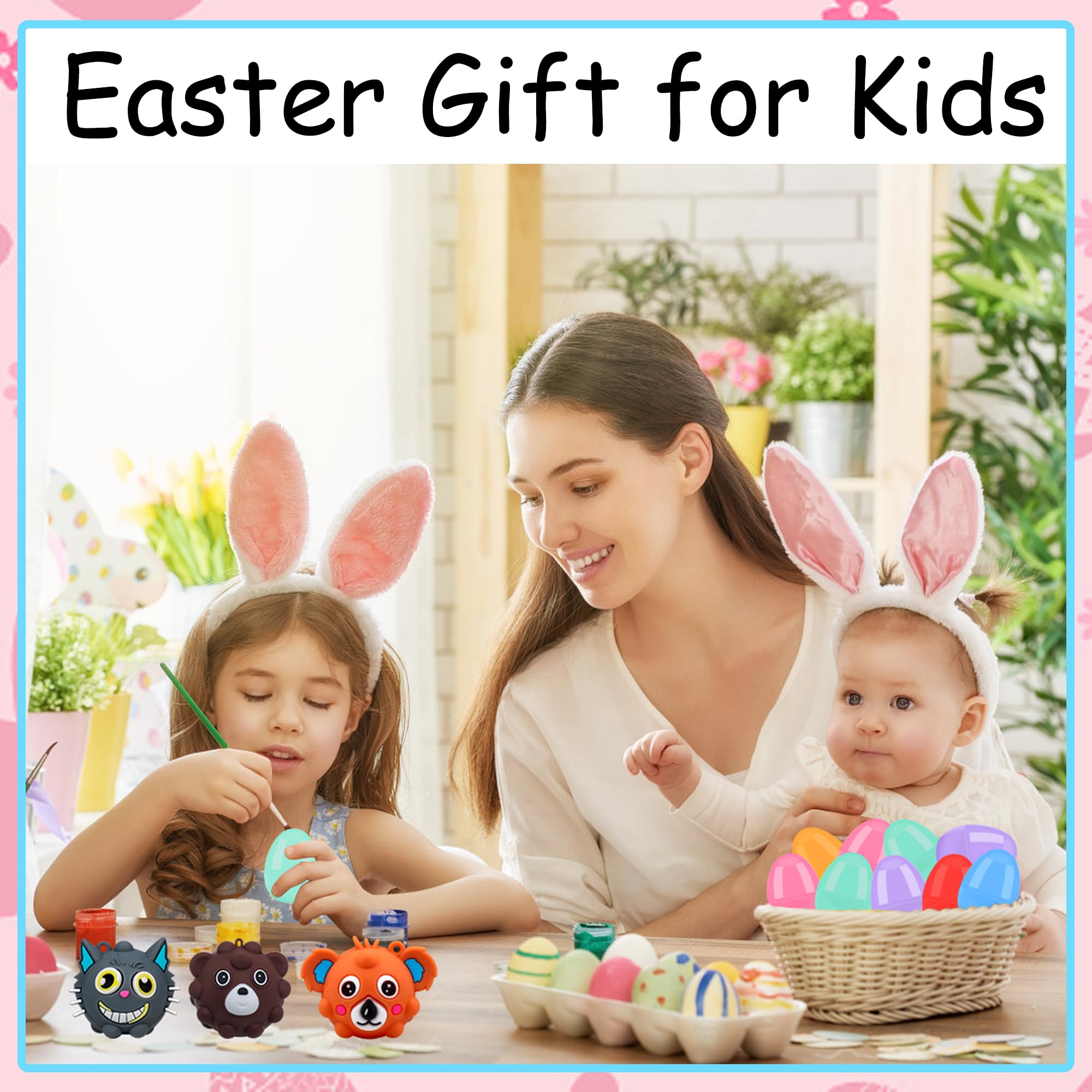 24 PCS Prefilled Easter Eggs with Toys Inside, Jumbo Easter Eggs Filled Pop Balls Perfect for Easter Egg Hunt Easter Baskets Stuffers for Kids Easter Gifts Easter Party Favors