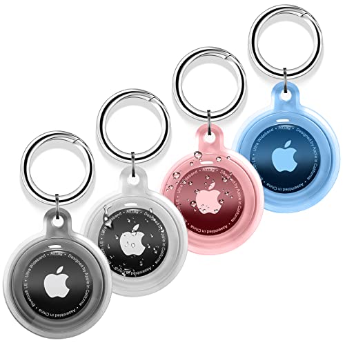 4 Pack Airtag Holder, Airtag case Waterproof Apple Air Tag Case with Keychain, Shockproof & Dustproof Airtag Holders for Pet Tracking, Bags, Kids, Keys, Luggage(4 Colors)