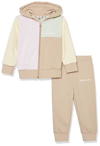 adidas Originals unisex baby Colorblock Full Zip Hoodie Set Tracksuit, Magic Beige/Linen Green/Wonder White/Almost Pink, 2T US