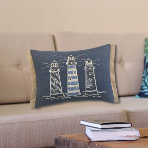 Comfy Hour 13" Polyester Ocean Coastal Three Lighthouses Accent Throw Pillow Cushion for Home Decoration, Blue, Ocean Voyage Collection