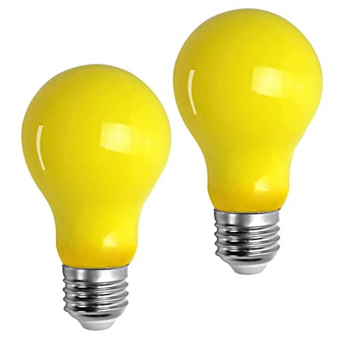 2pack A19 Yellow Light Bulb,LED Light Bulbs Outdoor,Edison Bulb 5W Equivalent to 40W,Amber Bedroom Night Light Bulb, E26 Medium Base, Non-Dimmable for Home Hallway Porch Lights, Decorative Lamps