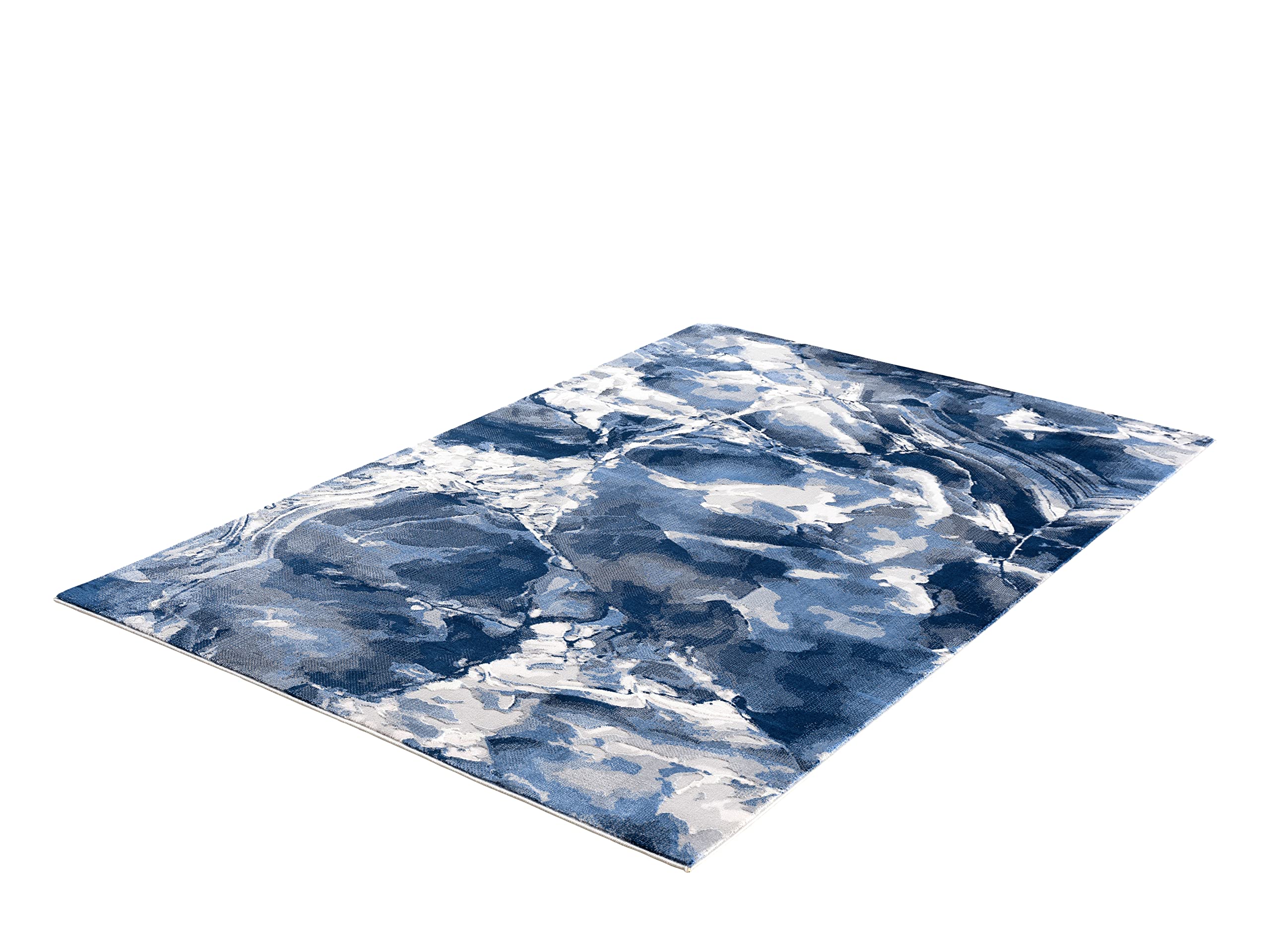 Abani Rugs Contemporary Blue & Grey Marble Ice Design 6’ x 9’ Area Rug - Modern Swirl Watercolor Non-Shedding Bedroom Rug