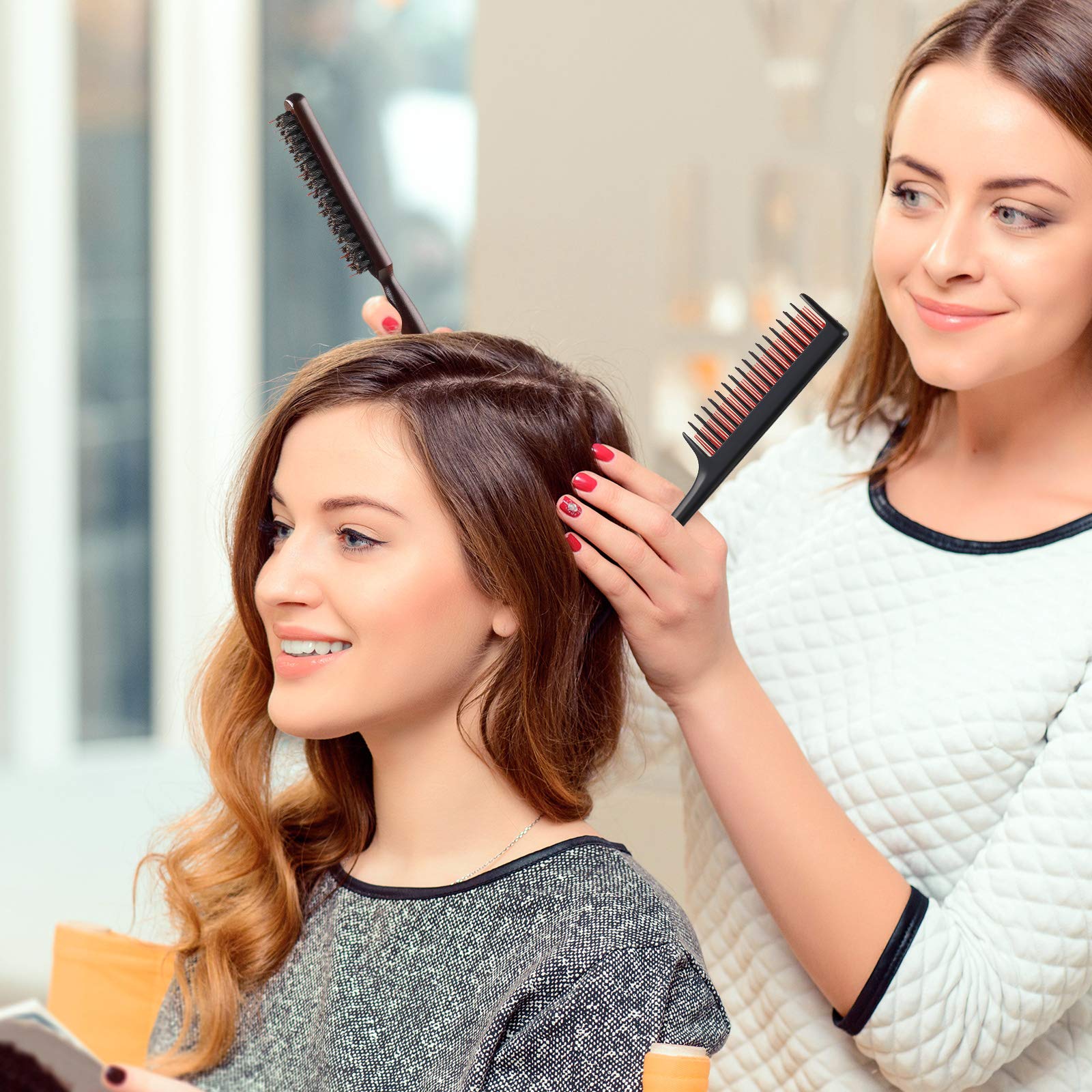 3 Pieces Teasing Comb for Women Include 2 Triple Teasing Comb Rat Tail Combs and Boar Bristle Brushes Comb for Stylist Men Backcombing Slicking Curly Thick Wet Hair