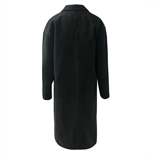 Padaleks Women's Lapel Open Front Long Cardigan Trench Coat Warm Winter Outwear Jackets Double Breasted Overcoat Black