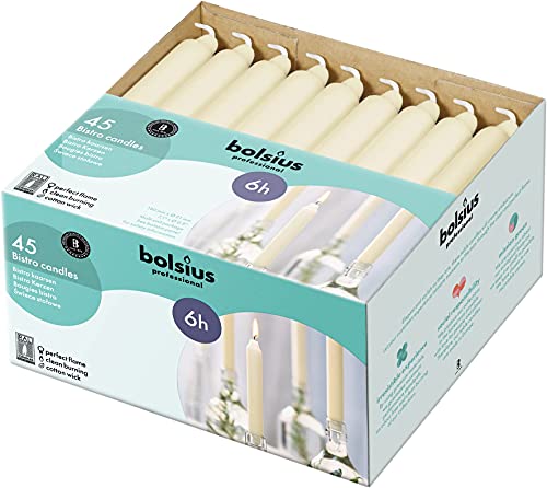 BOLSIUS Ivory Household Candles Bulk Pack 45 Count - Unscented Dripless 7 Inch Dinner Candlesticks - 6+ Hours Burn Time - Premium European Quality - Consistent Smokeless Flame - 100% Cotton Wick
