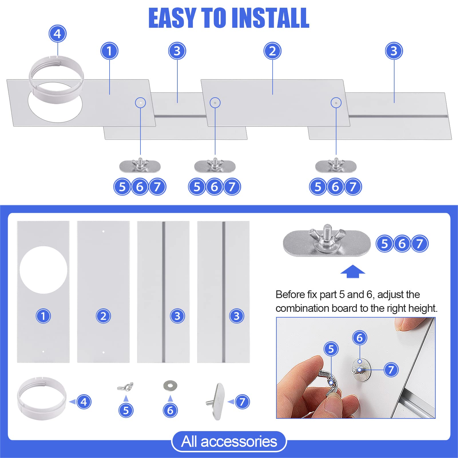 Portable Air Conditioner Window Vent Kit for 5.9" Exhaust Hose, Window Seal Slide Kit Plate Universal for Portable Air Conditioner, Adjustable Max Length 60", Portable Plastic AC Vent Kit…