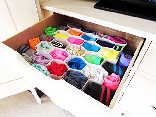Evelots 4 Pack Dresser Drawer Organizer-Divider-Sock-Belt-Scarf-Underwear-112 Slots Total