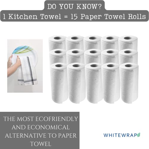 WHITEWRAP Kitchen Towels | 100% Cotton Dish Towels Premium Quality | 15"x25" Black Stripes 6-Pack | Hand Towels, Tea Towels, Dish Cloths| Highly Absorbent Bar Towels
