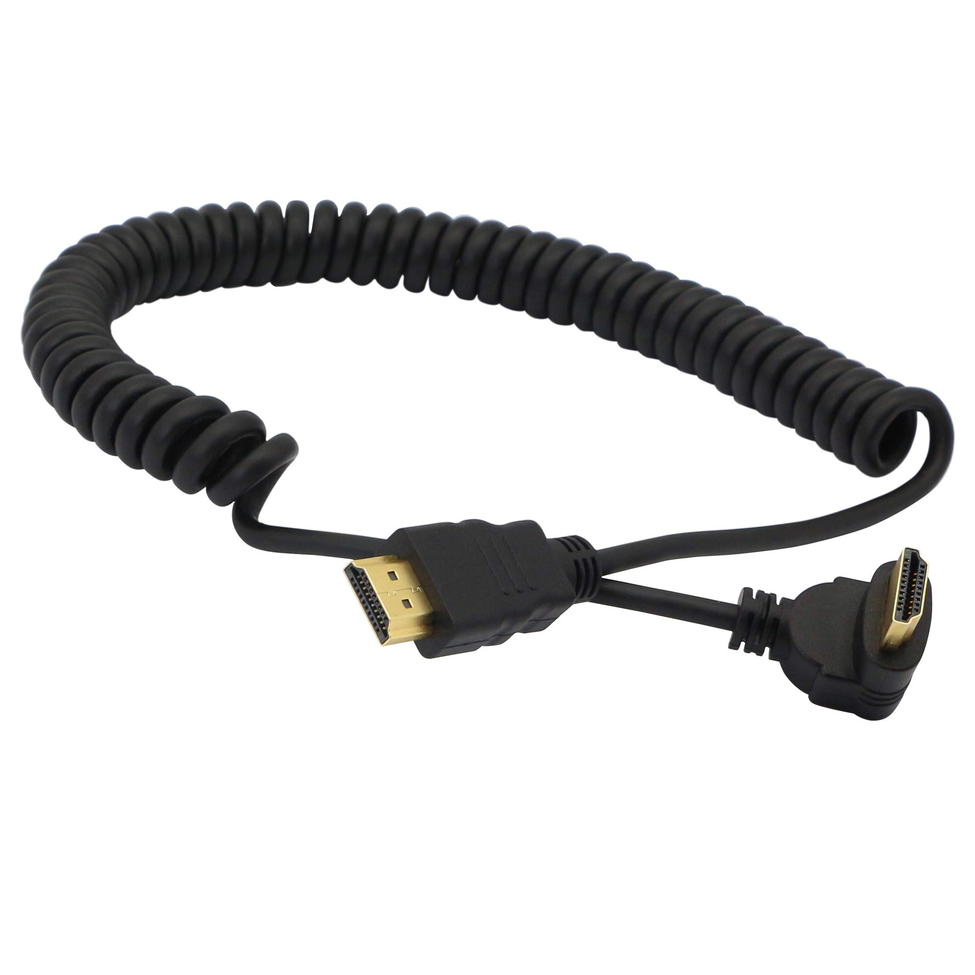PNGKNYOCN Right Angle HDMI Coiled Cable,270 Degree Upward Angle HDMI Male to HDMI Male Spring Spiral Cable Support 3D 1080P YOUCHENG for Camera, Monitor