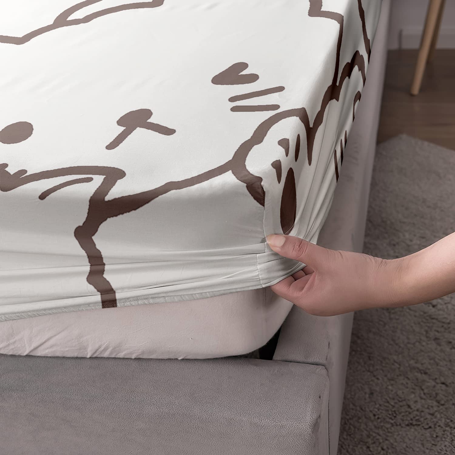 CVHouse Kawaii Cat Bed Set Sheets Full Size,Kawaii Cartoon Cat Bedding Sets for Girls Kids Teens,Cute Cat Fitted Sheet Sets,1 Flat Sheet & 1 Fitted Sheet with 2 Pillow Cases - 4 Pieces