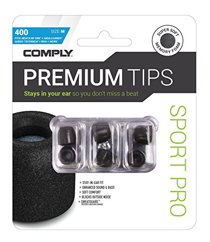 Comply Sport Pro Premium Memory Foam Earphone Tips, Replacement Earbud Tips with SweatGuard™ Technology, Noise Isolation, Sx-400 (Medium, 3 Pair)
