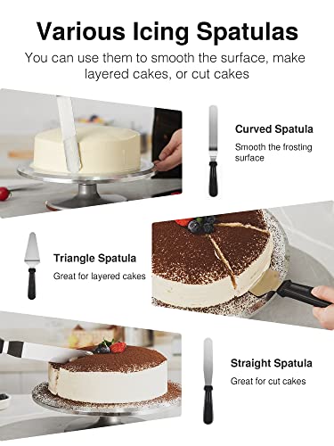 Puroma 8-in-1 Aluminium Alloy Rotating Cake Turntable 12'' Revolving Cake Decorating Stand with 3 Angled Icing Spatula, 3 Icing Comb for Pastries, Cupcakes and Cake Decorations