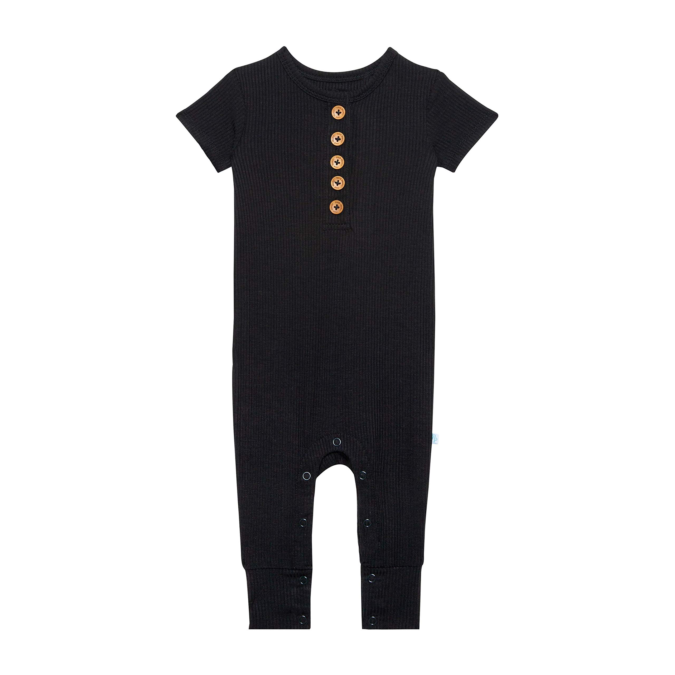 Posh Peanut Baby Rompers Pajamas - Newborn Sleepers Unisex Clothes - Kids One Piece PJ - Soft Viscose from Bamboo (Solid Ribbed Black, 6-9 Months)