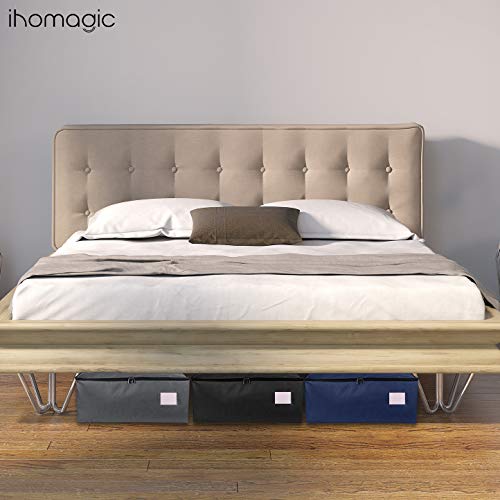 IHOMAGIC 2-Pack Under Bed Storage Bag, Zippered Clothes Storage Organizer with Handles - Storage Bins with Clear Pocket to Insert Label β for Clothing, Blankets, Towels 49L(Navy Blue/Dark Grey, S)