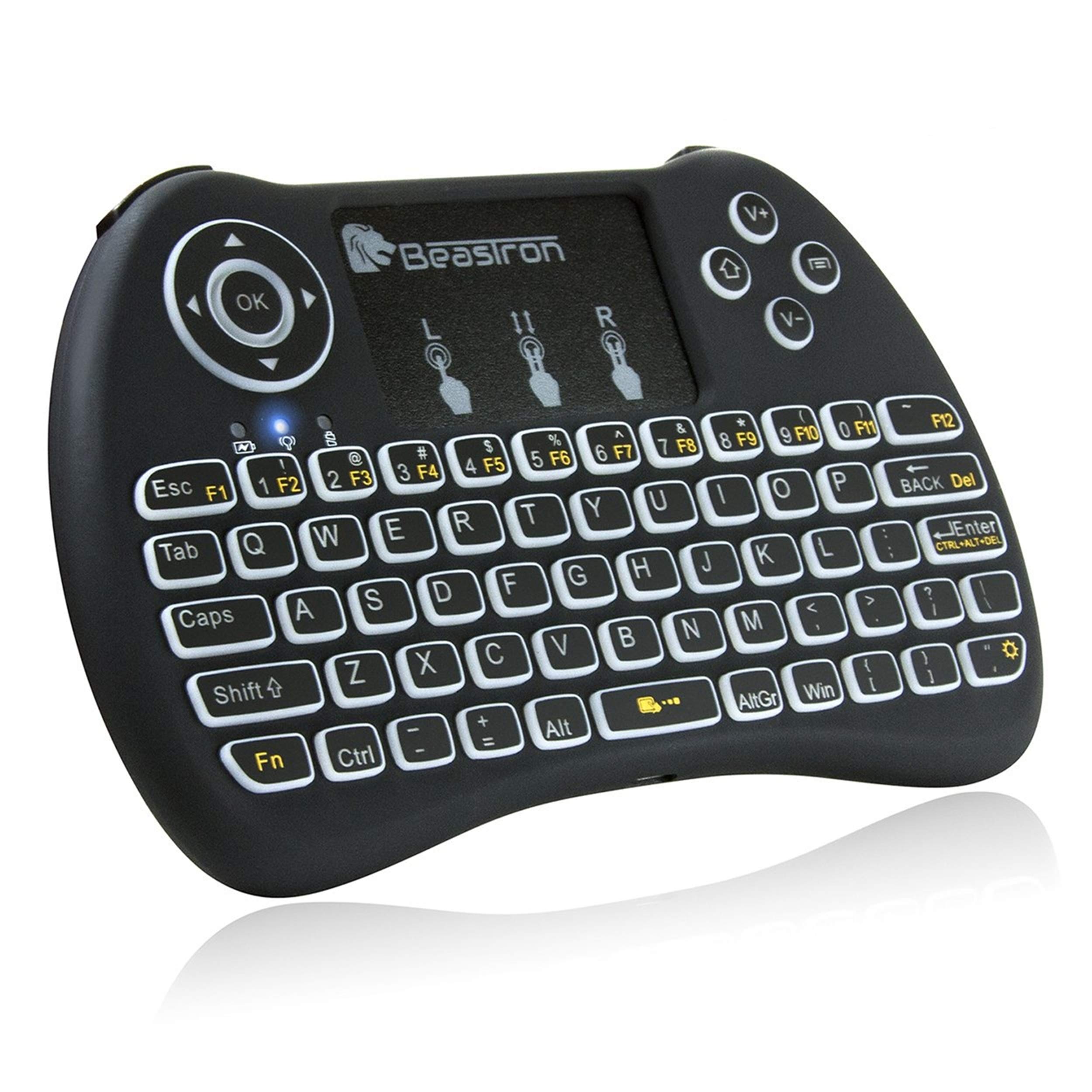 Beastron (Upgraded) 2.4G Mini Wireless Keyboard with Touchpad Mouse＆QWERTY Keyboard, Backlit Portable Keyboard Wireless with Remote Control for Laptop,PC,Google Android TV,Xbox,PS3/4 .Black